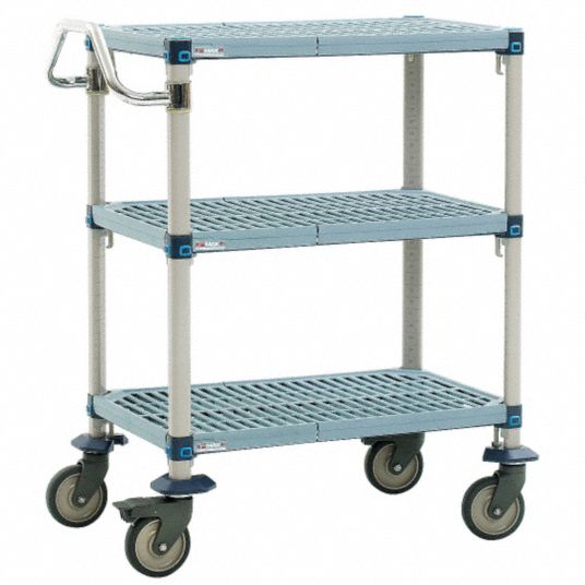 METRO Utility Cart with Antimicrobial Perforated Flush Plastic Shelves ...