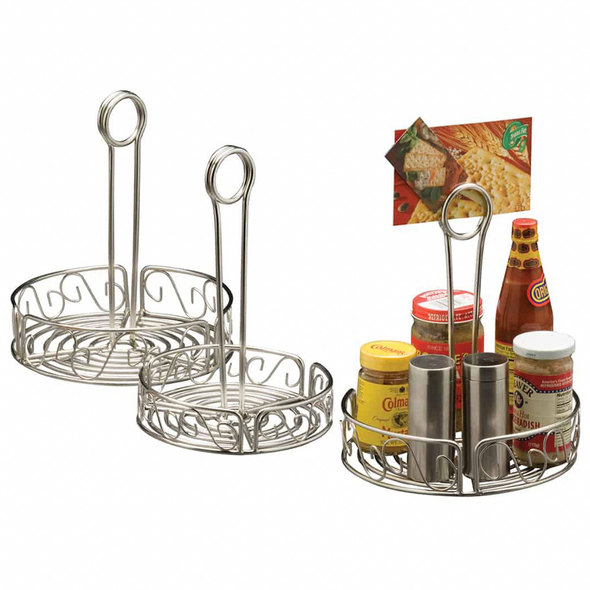 AMERICAN METALCRAFT, Silver, 9 in Overall Ht, Round Condiment Rack ...