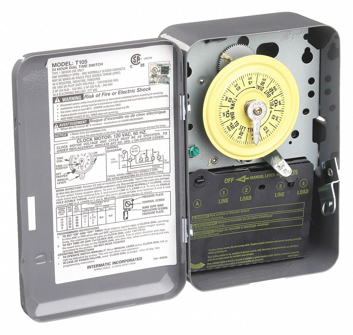 INTERMATIC, 24 hr Nominal Max. Time Setting, Steel, Electromechanical ...