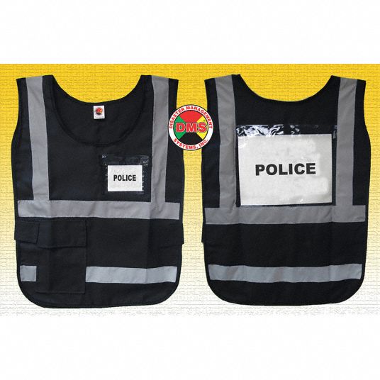 DISASTER MANAGEMENT SYSTEMS, Safety Vest ANSI Class Class 1, Black ...