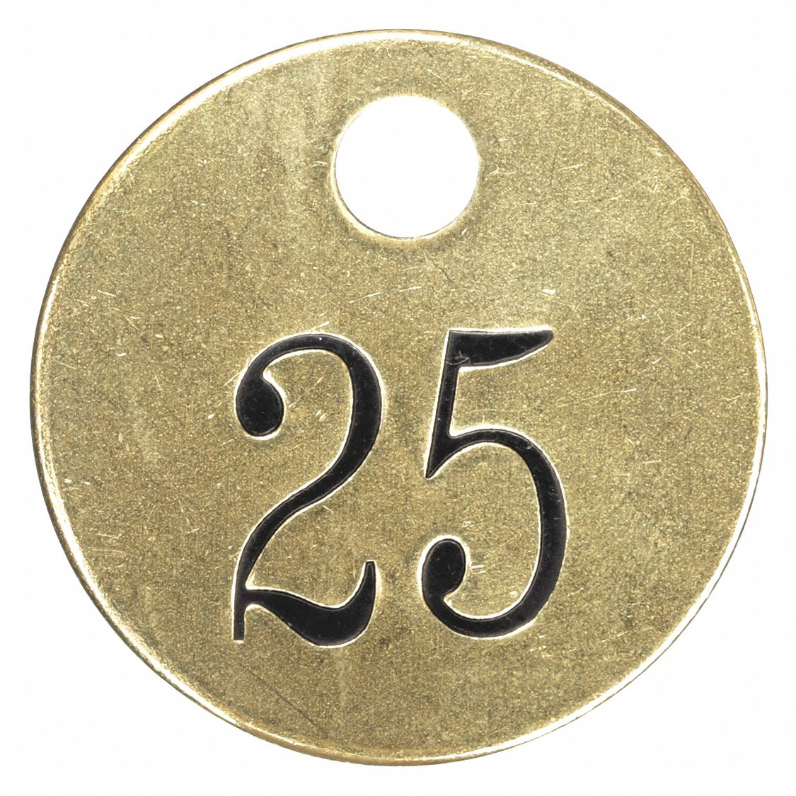 Pre-Numbered Tag, Tag Shape Round, Diameter 1 in, Width 1 in, Brass ...