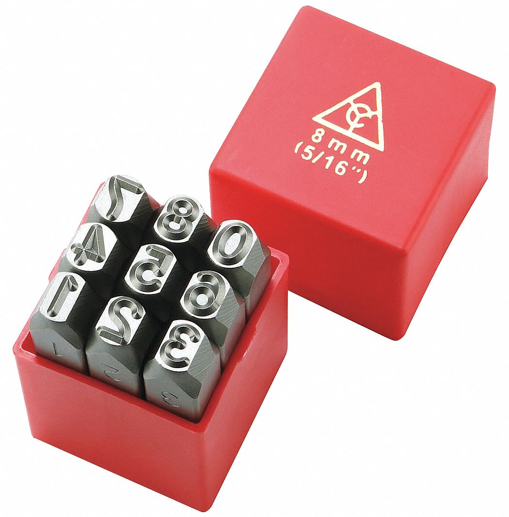 0 thru 9 (6 doubles as 9), 3/8 in Character Ht, Hand Stamp - 20Y594 ...