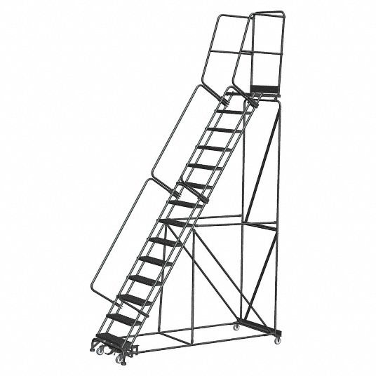 14-Step Rolling Ladder, Expanded Metal Step Tread, 185 in Overall ...