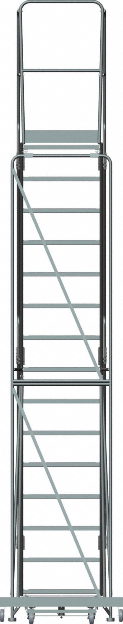 BALLYMORE 15-Step Rolling Ladder, Rubber Mat Step Tread, 195 in Overall ...