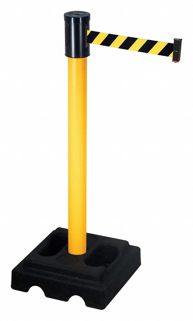 RETRACTA-BELT, Black/Yellow, Diagonal Stripe, Barrier Post with Belt ...
