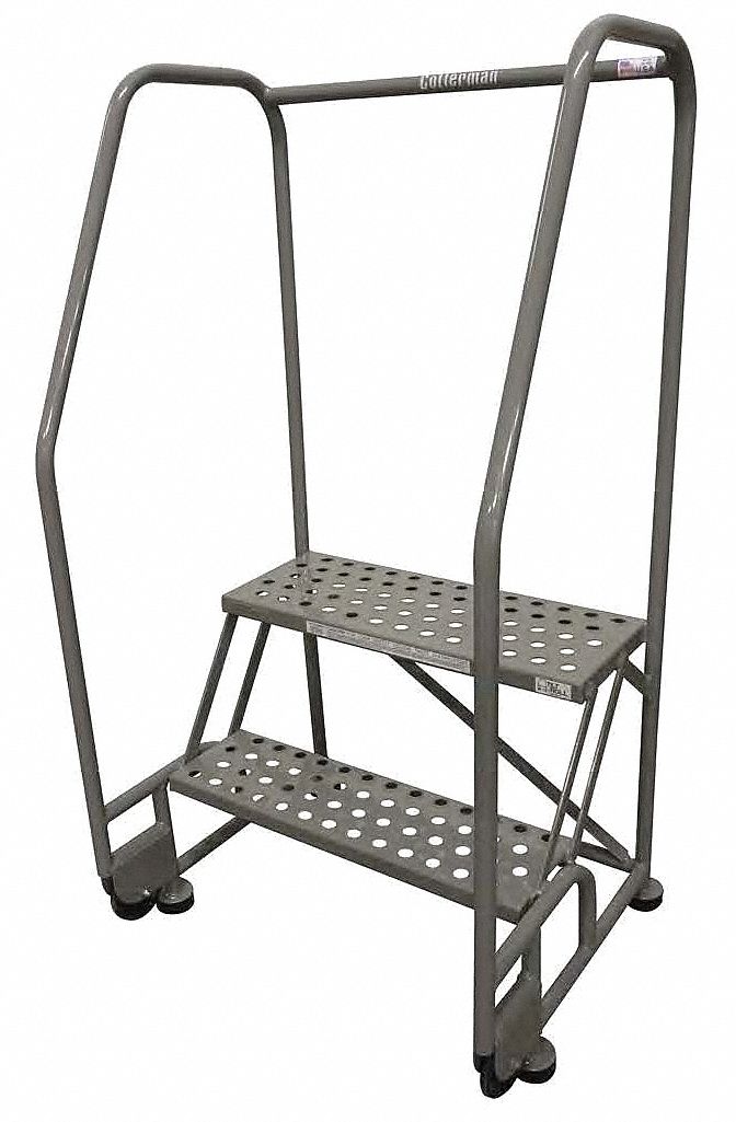 COTTERMAN 2-Step Tilt and Roll Ladder, Perforated Step Tread, 50 in ...