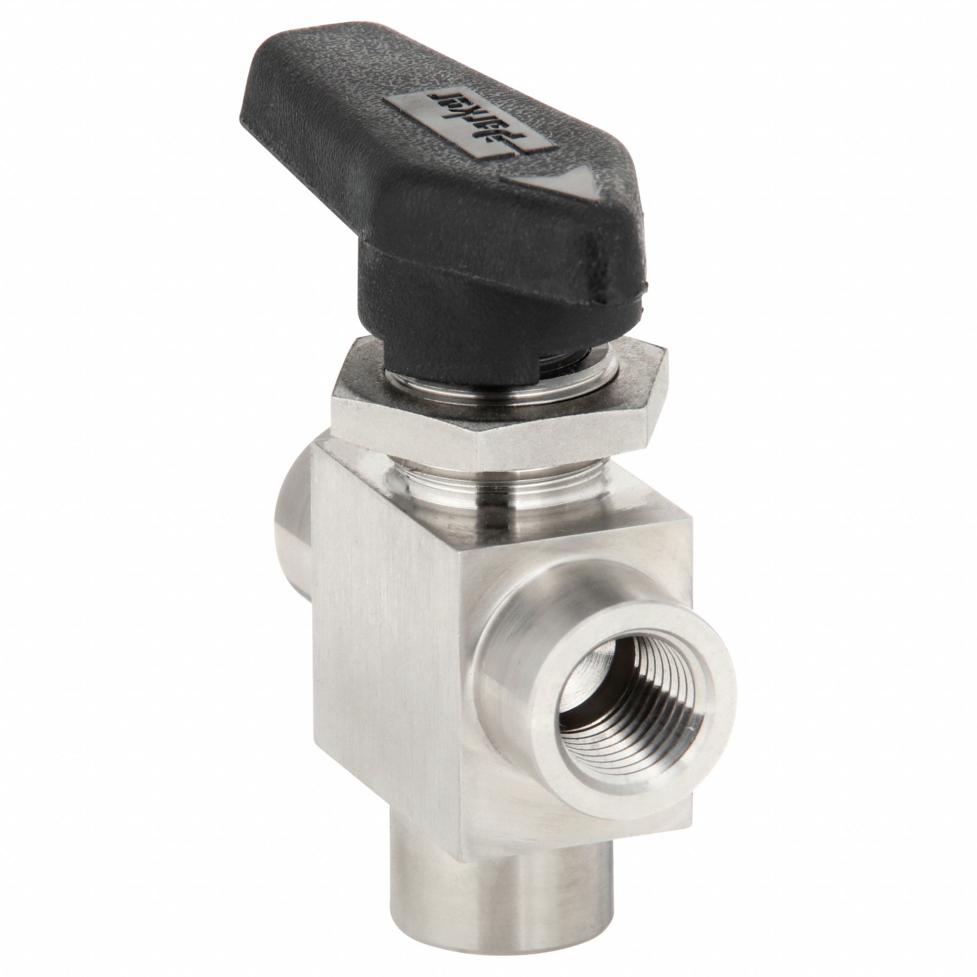 PARKER, 1/4 in, 316 Stainless Steel, Manual Three-Way Ball Valve ...