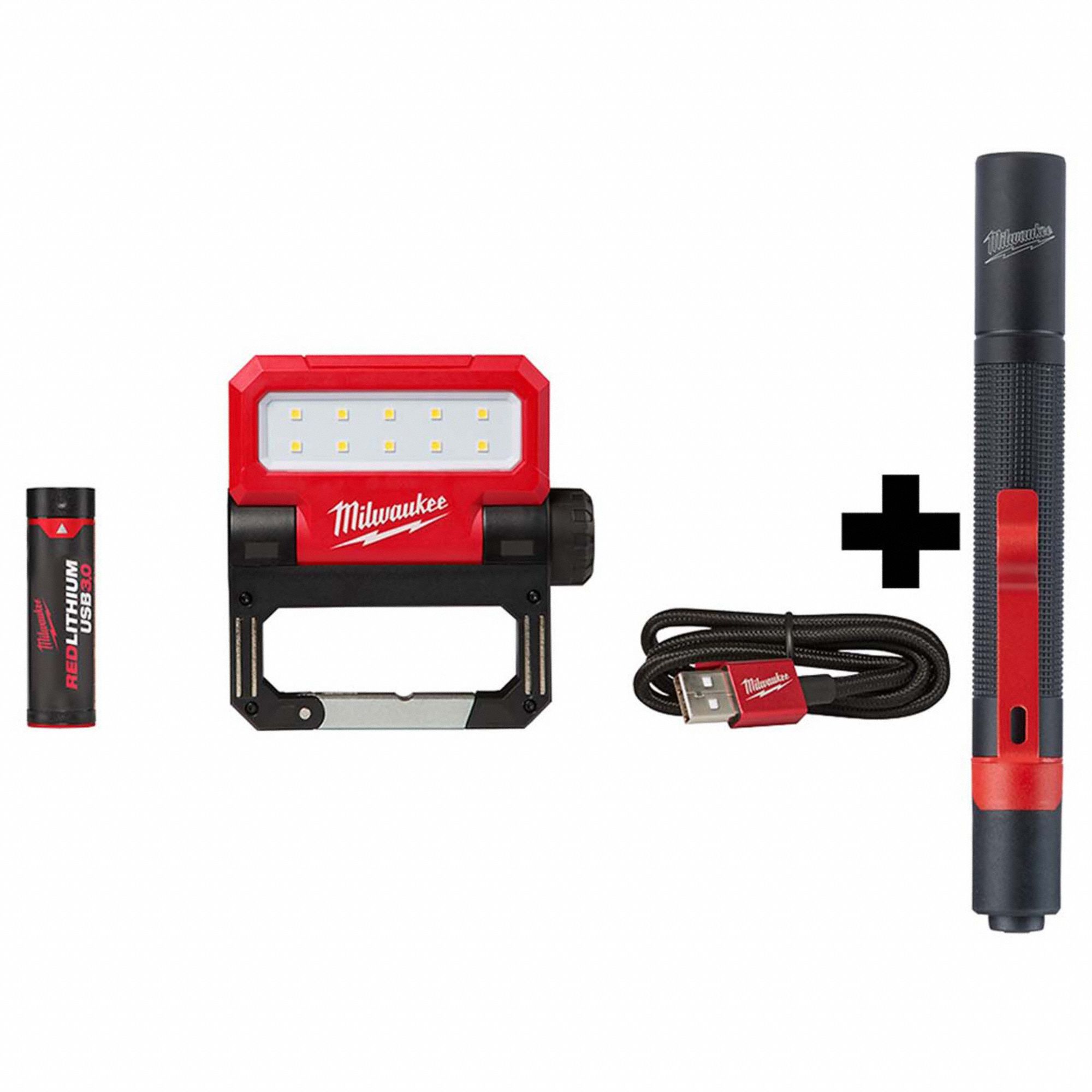 MILWAUKEE, USB REDLITHIUM, Battery Included, Flood Light Kit - 386GZ8 ...