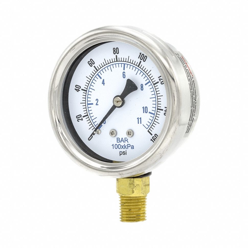 200 psi to 0 psi / Hg to 160 psi, 2 1/2 in Dial, Pressure Gauge ...