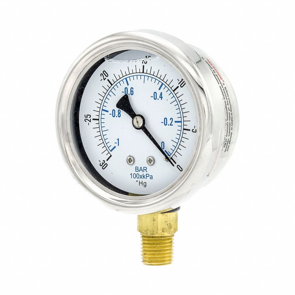 0 psi to -30 psi / Hg to 0 psi, 2 1/2 in Dial, Pressure Gauge - 859VY4|211L-254A - Grainger