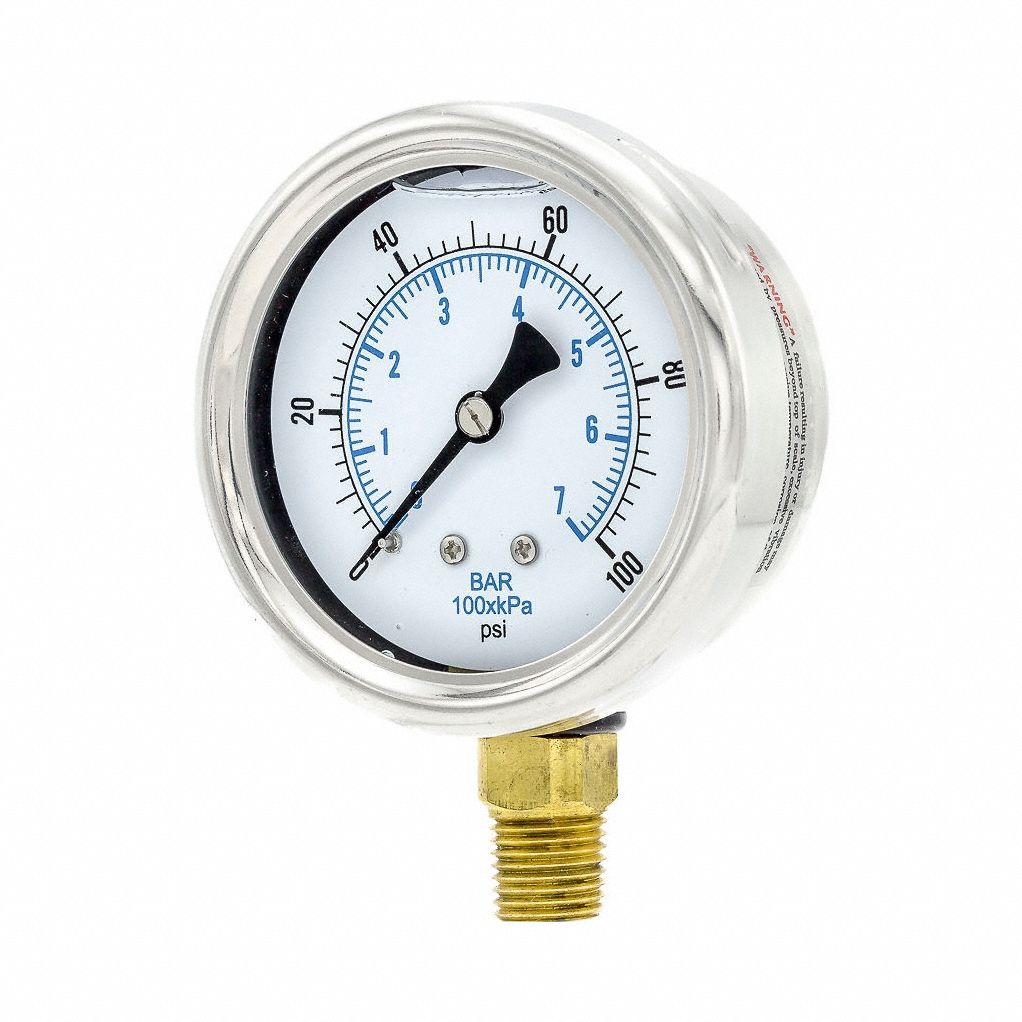 0 psi / Hg to 100 psi, 2 1/2 in Dial, Pressure Gauge - 859VY6|211L-254E ...