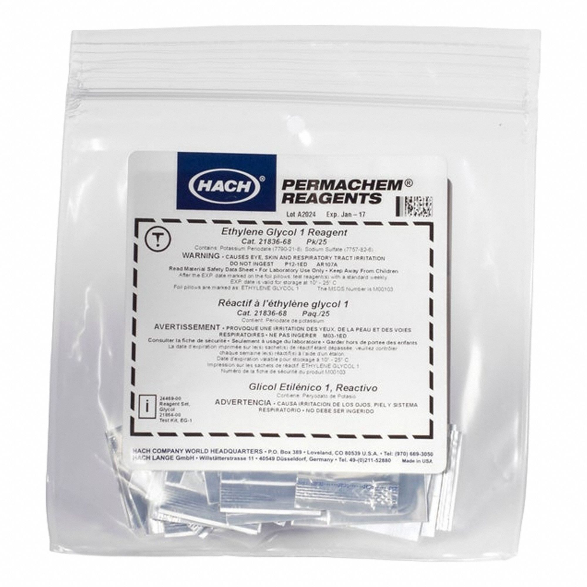 HACH, Powder, 2183668, Glycol Test Reagent 1 Powder Pillows - 897YZ4 ...
