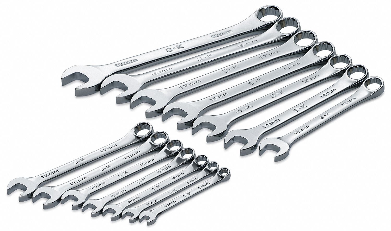 SK PROFESSIONAL TOOLS Combination Wrench Set, Alloy Steel, Chrome, 14 ...