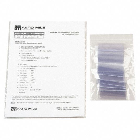 AKRO-MILS Label Holder: 3 in x 1 in, Clear, Pocket, 25 Label Holders ...