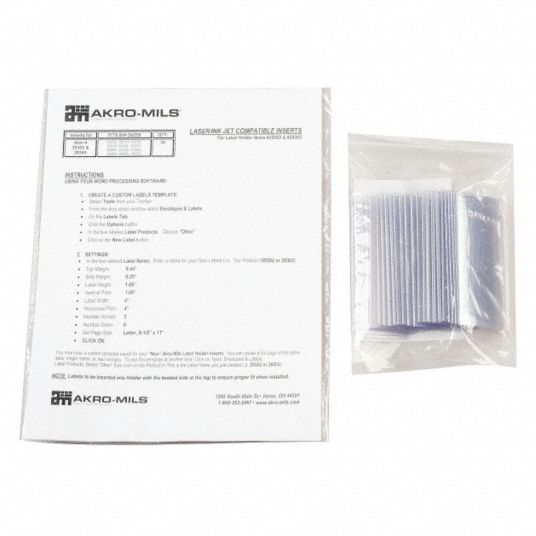 AKRO-MILS Label Holder: 4 in x 1 3/4 in, Clear, Pocket, 25 Label ...