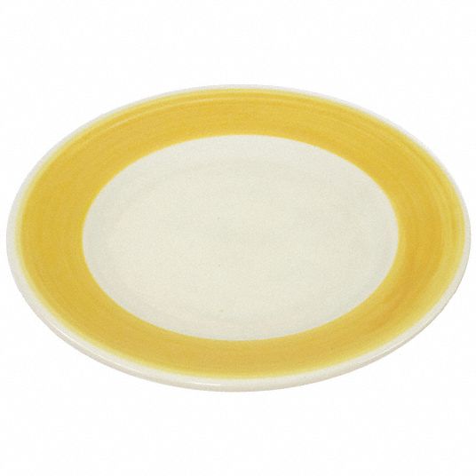 Plate,6-3/4 In.,White/Yellow,PK36 - Grainger