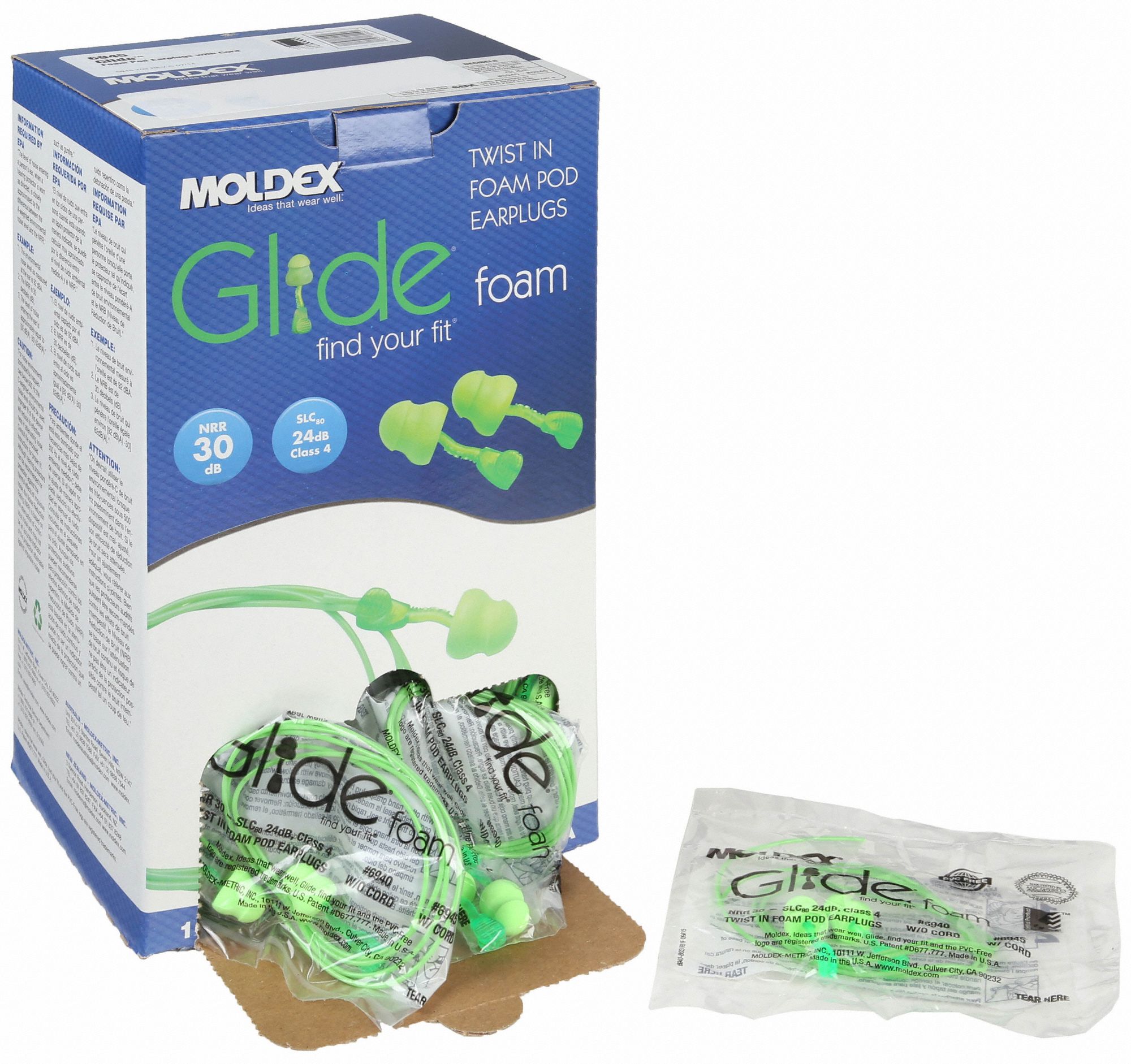 MOLDEX Ear Plugs: Pod, 30 dB NRR, Gen Purpose, Corded, Reusable, Push ...