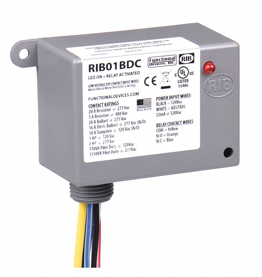 FUNCTIONAL DEVICES INC / RIB, 120V AC, 20A @ 277V, Enclosed Pre-Wired ...