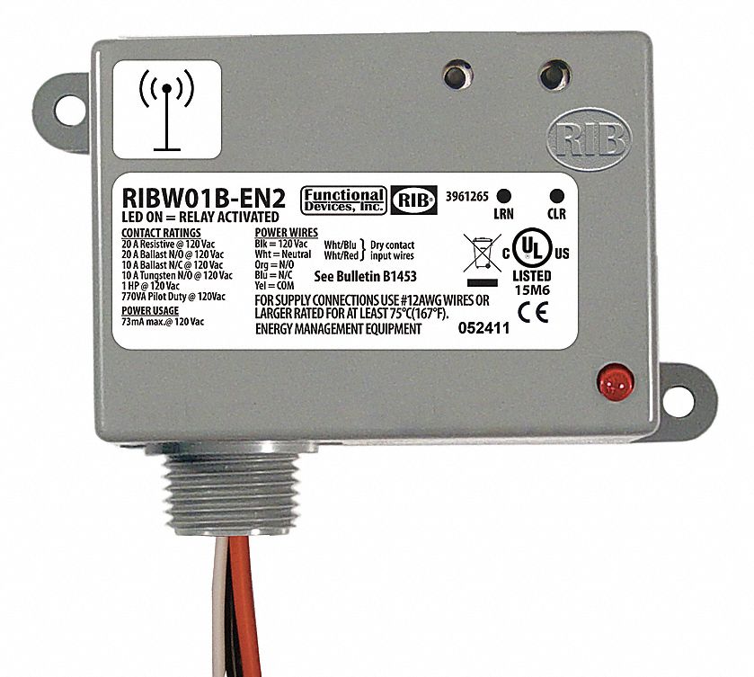 Wireless Relay and Transmitter, 120V AC, 20A @ 277V, 5A @ 480V Pins ...