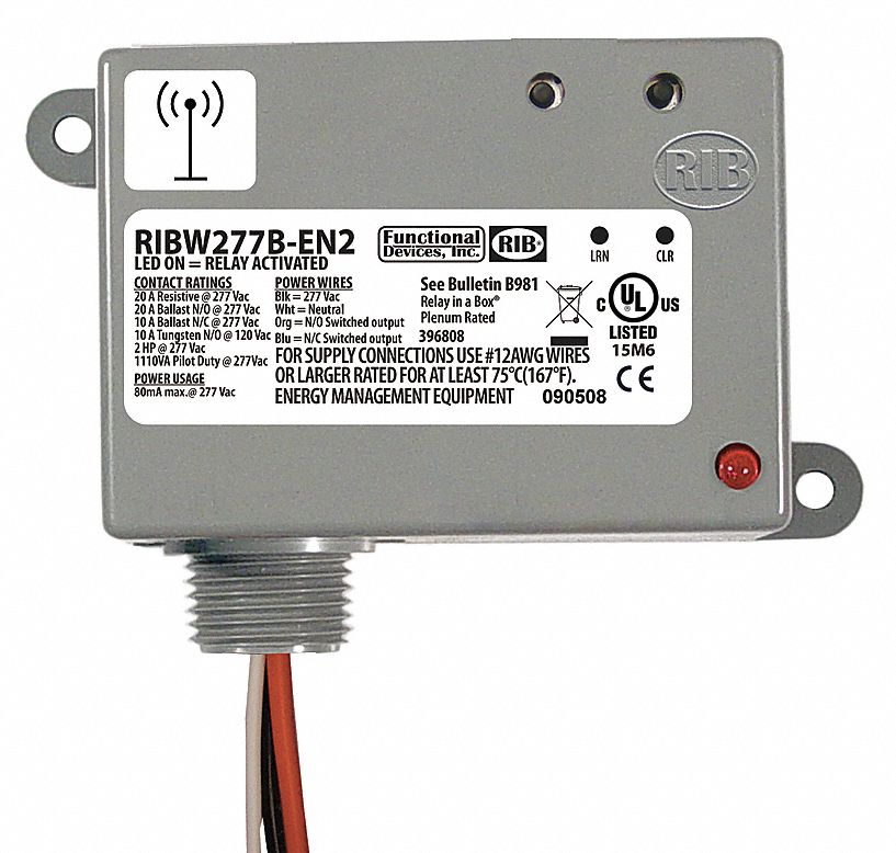 Wireless Relay and Transmitter, 277V AC, 20A @ 277V, 5A @ 480V Pins ...