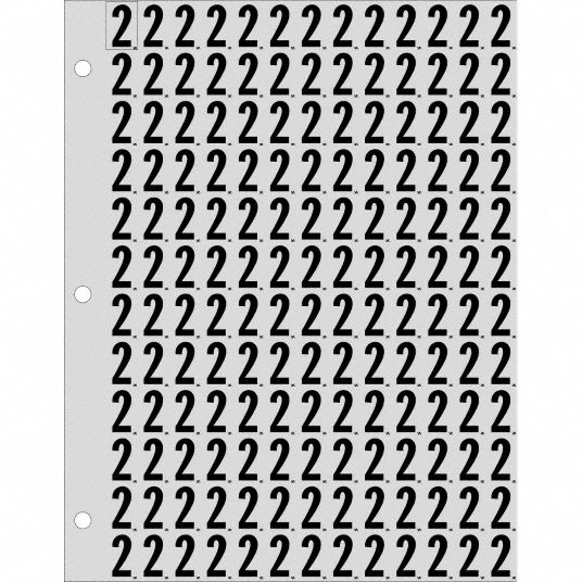 Number Label, 2, Black/Silver, 9/10 in Character Height, 1 EA - Grainger