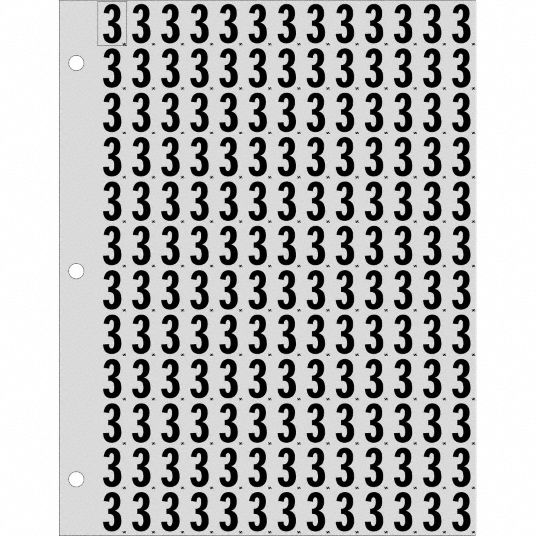 Number Label, 3, Black/Silver, 9/10" Character Height, 1 EA - Grainger