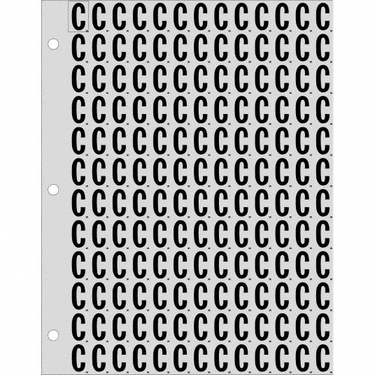 Letter Label, C, Black/Silver, 9/10 in Character Height, 1 EA - Grainger