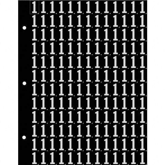 Number Label, 1, Silver/Black, 9/10 in Character Height, 1 EA - Grainger
