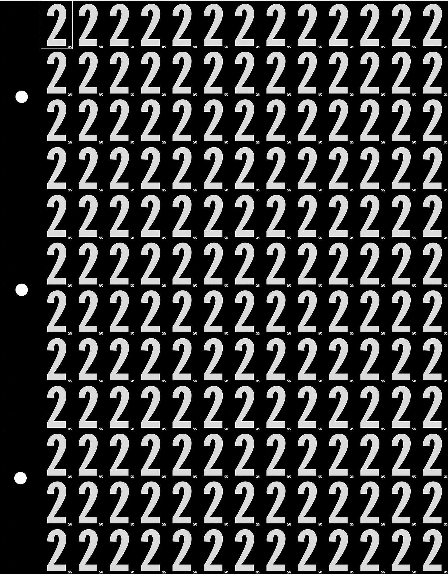 Number Label, 2, Silver/Black, 9/10 in Character Height, 1 EA - Grainger