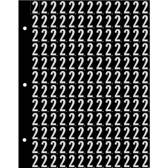 Number Label, 2, Silver/Black, 9/10 in Character Height, 1 EA - Grainger