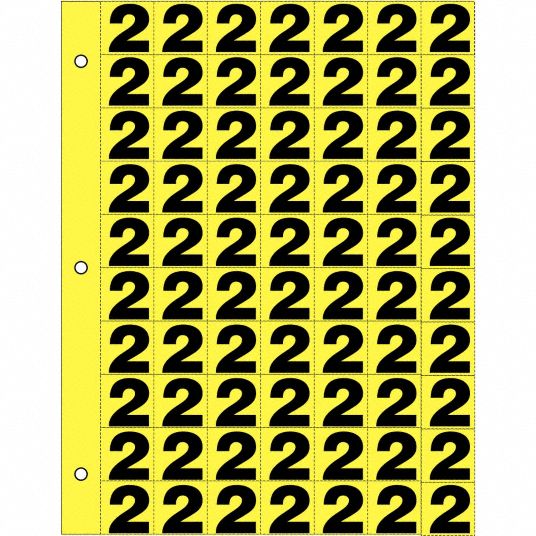 Number Label, 2, Black/Yellow, 1 in Character Height, 1 EA - Grainger