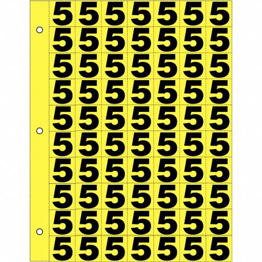 Number Label, 5, Black/Yellow, 1 in Character Height, 1 EA - Grainger
