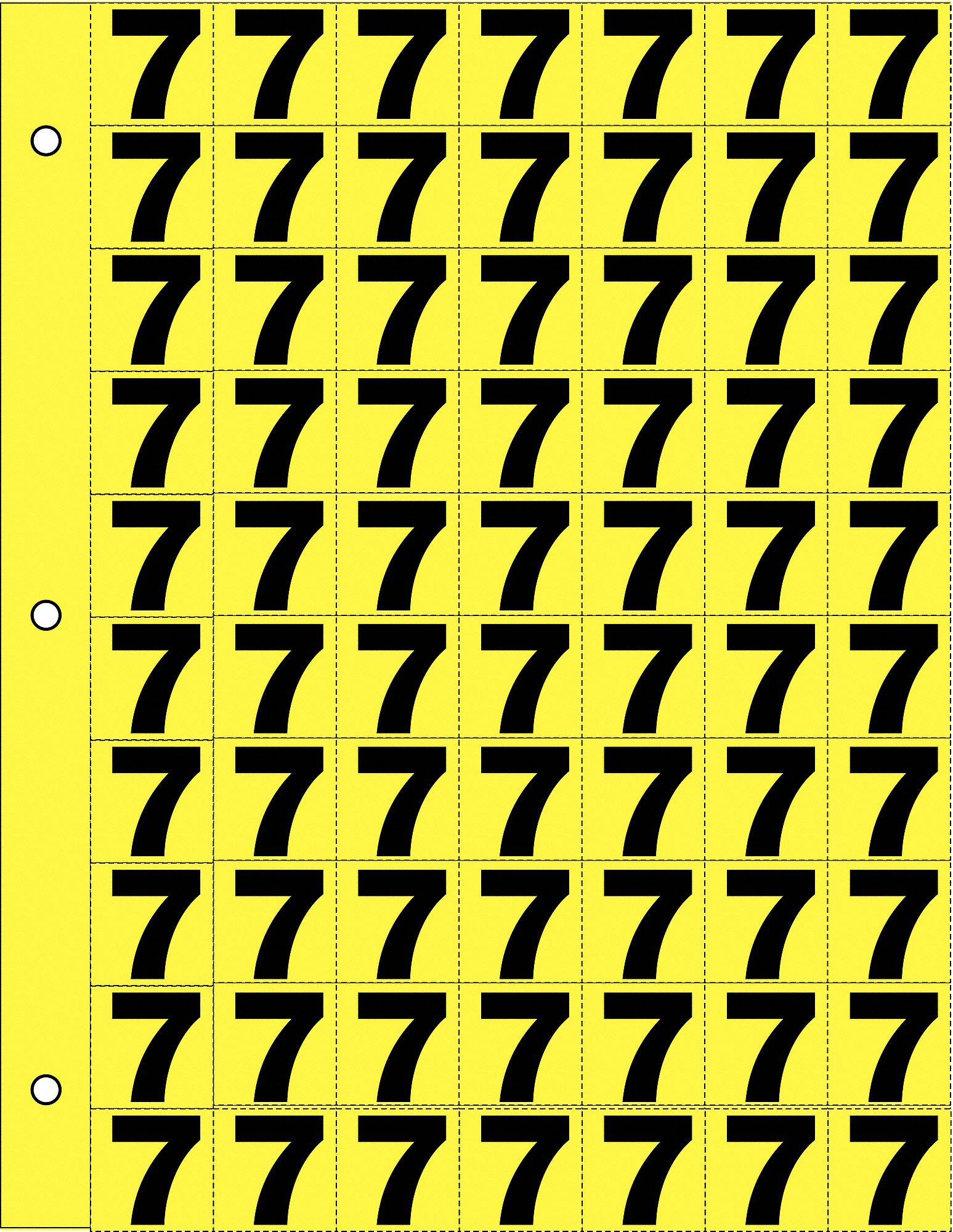 Number Label, 7, Black/Yellow, 1 in Character Height, 1 EA - Grainger