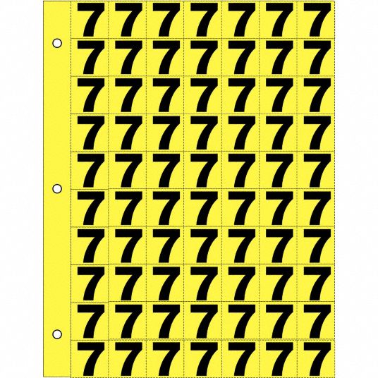Number Label, 7, Black/Yellow, 1 in Character Height, 1 EA - Grainger