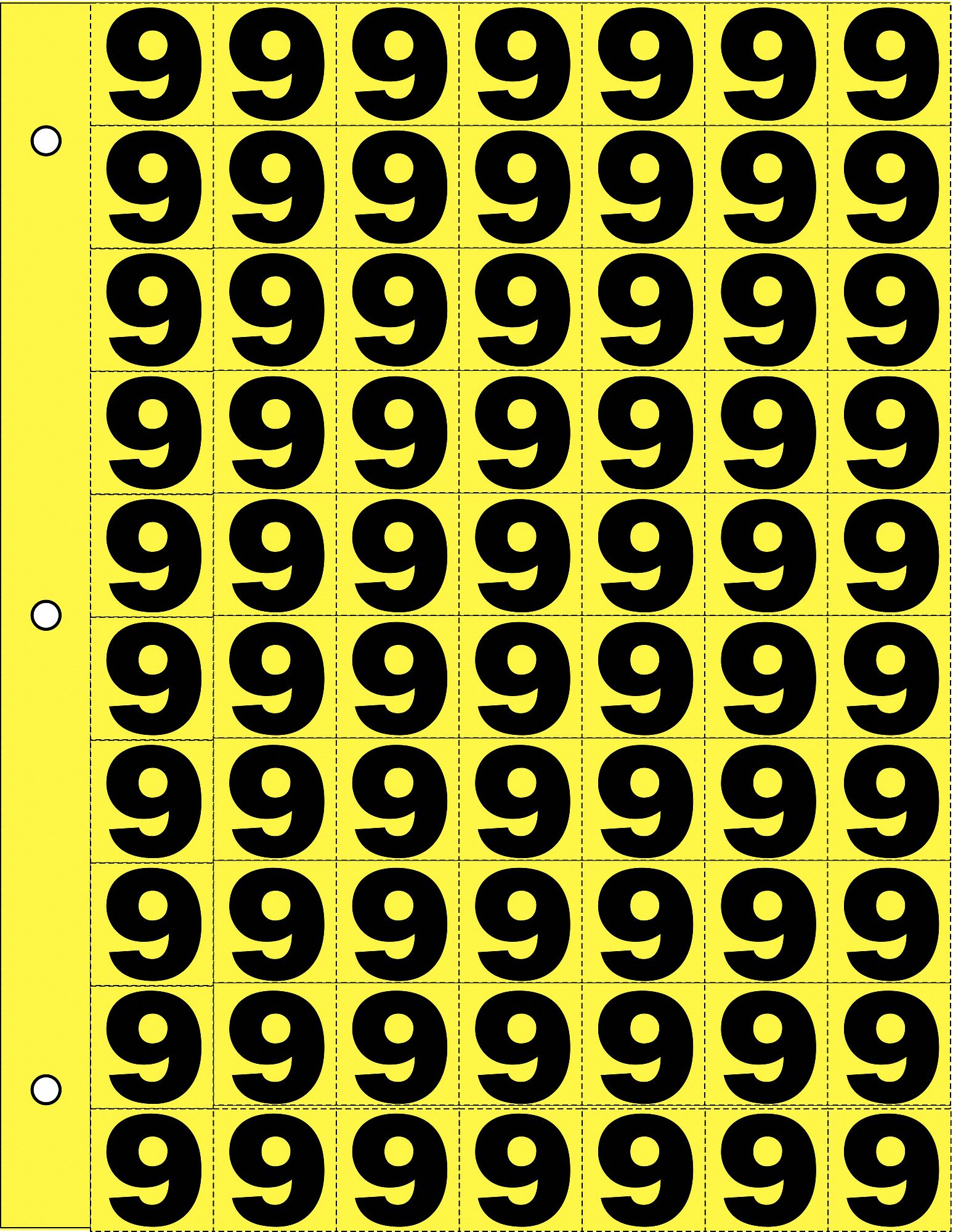 Number Label, 9, Black/Yellow, 1 in Character Height, 1 EA - Grainger