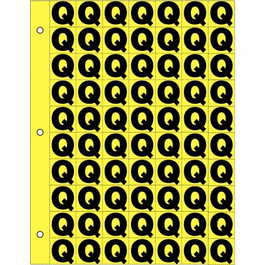 Letter Label, Q, Black/Yellow, 1 in Character Height, 1 EA - Grainger