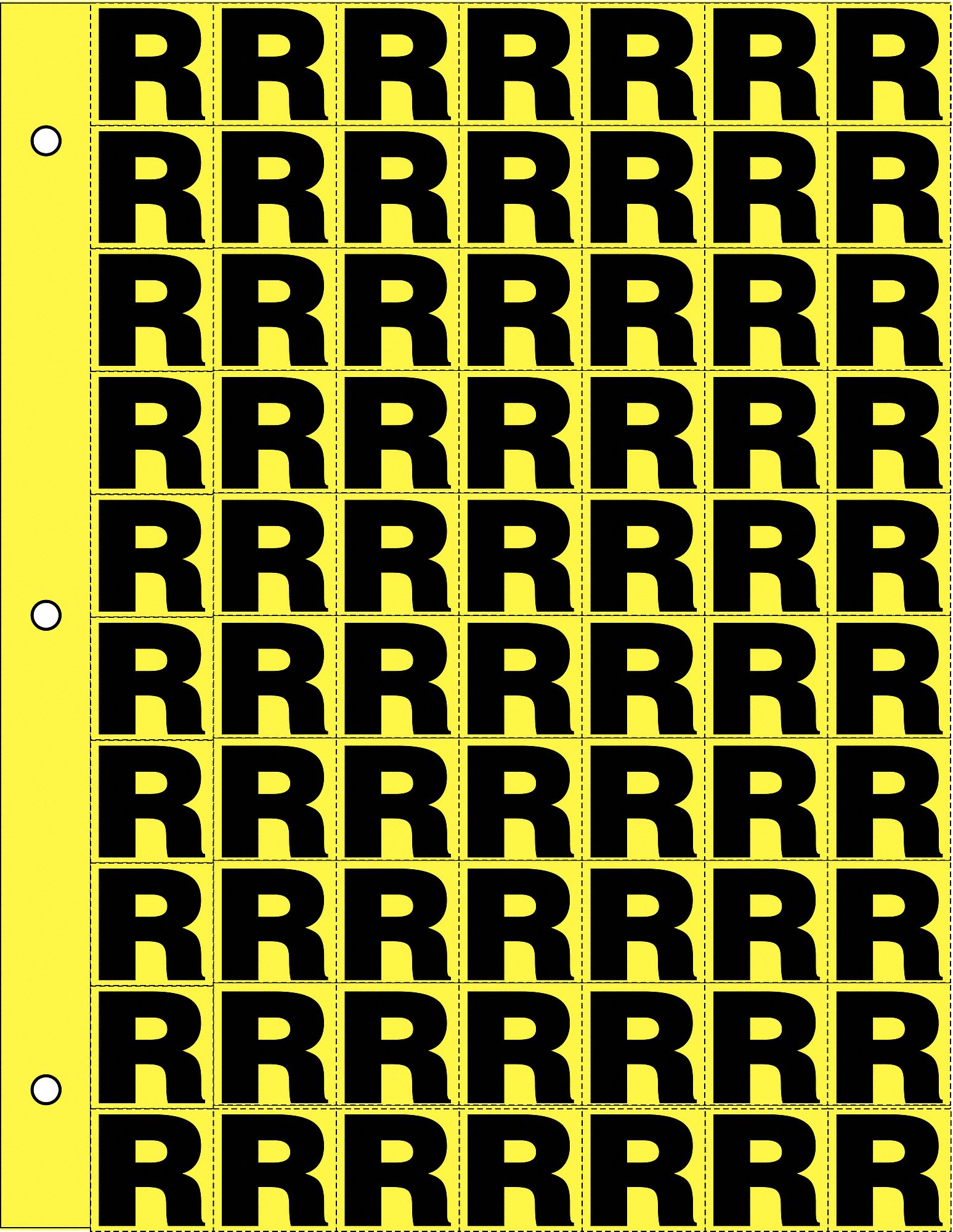 Letter Label, R, Black/Yellow, 1 in Character Height, 1 EA - Grainger