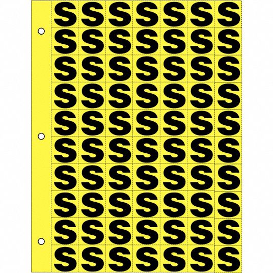 Letter Label, S, Black/Yellow, 1 in Character Height, 1 EA - Grainger
