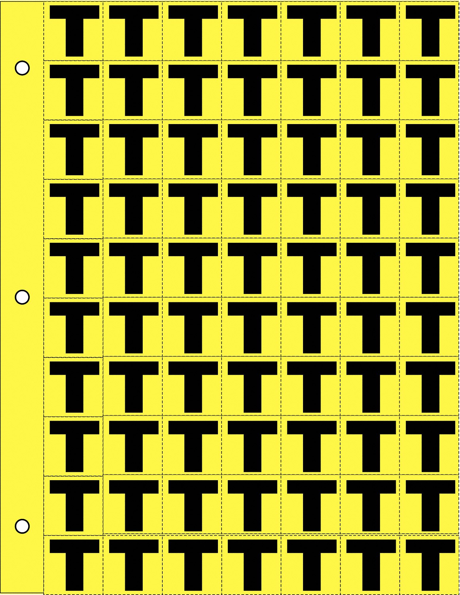 Letter Label, T, Black/Yellow, 1 in Character Height, 1 EA - Grainger