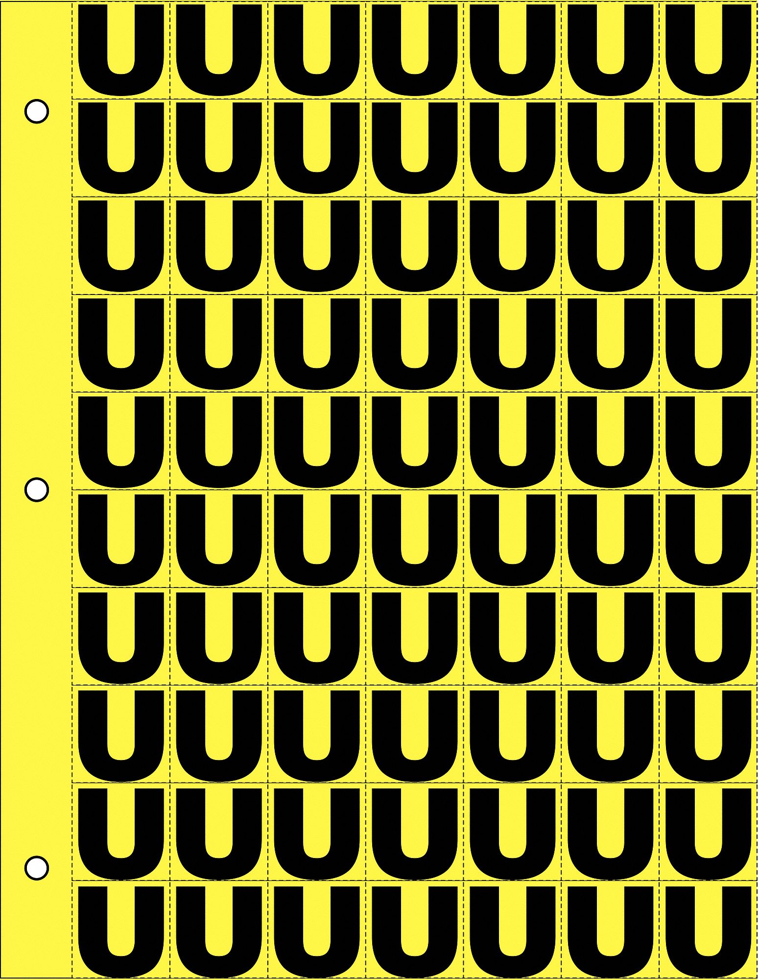 Letter Label, U, Black/Yellow, 1 in Character Height, 1 EA - Grainger