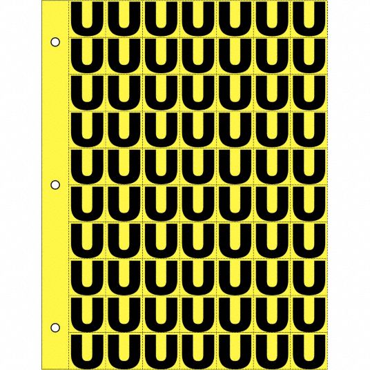 Letter Label, U, Black/Yellow, 1 in Character Height, 1 EA - Grainger
