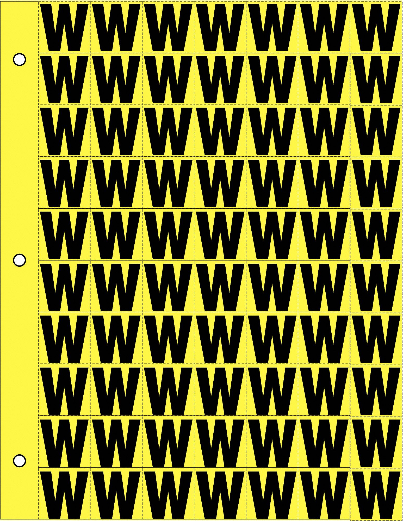 Letter Label, W, Black/Yellow, 1 in Character Height, 1 EA - Grainger