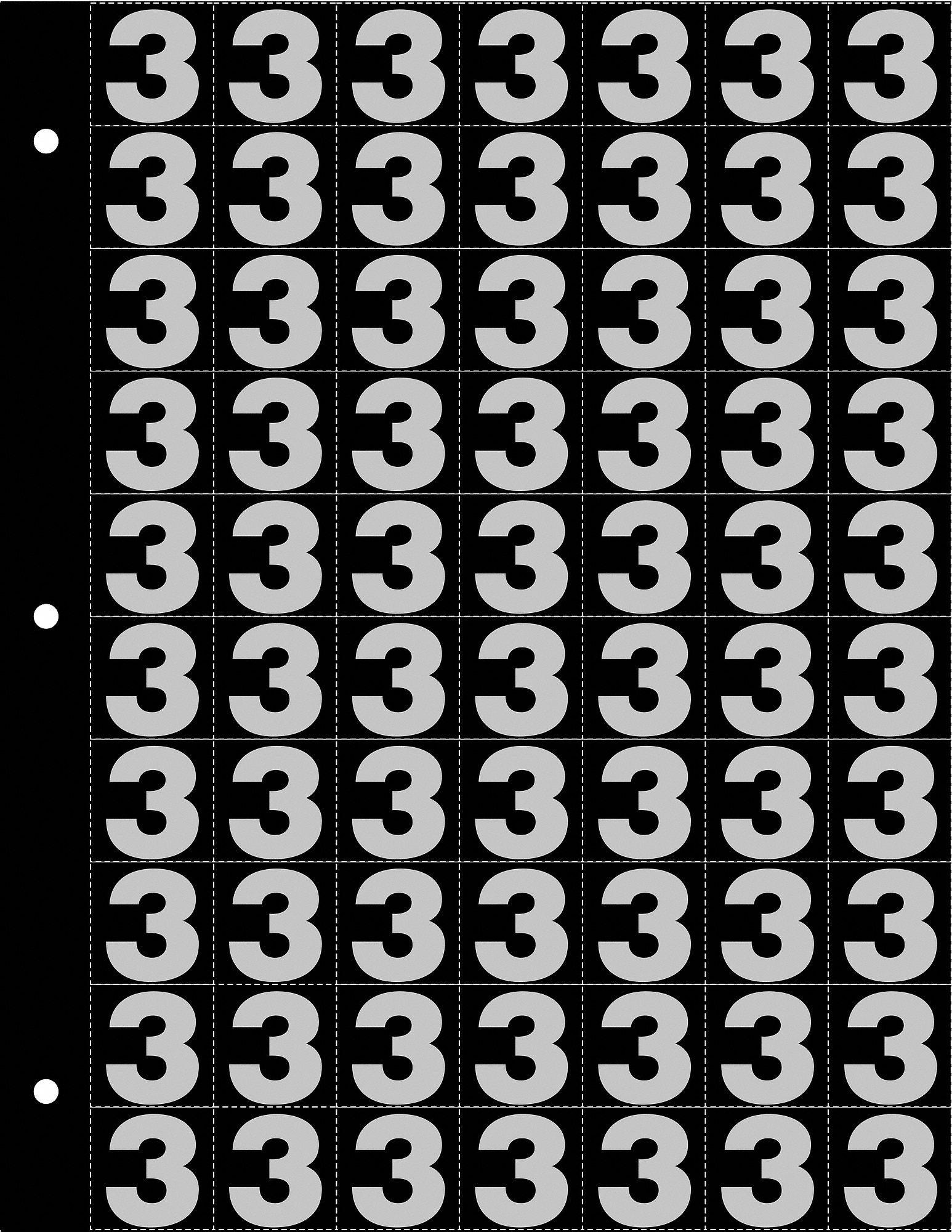 Number Label, 3, Silver/Black, 1 in Character Height, 1 EA - Grainger