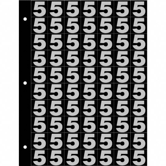 Number Label, 5, Silver/Black, 1 in Character Height, 1 EA - Grainger