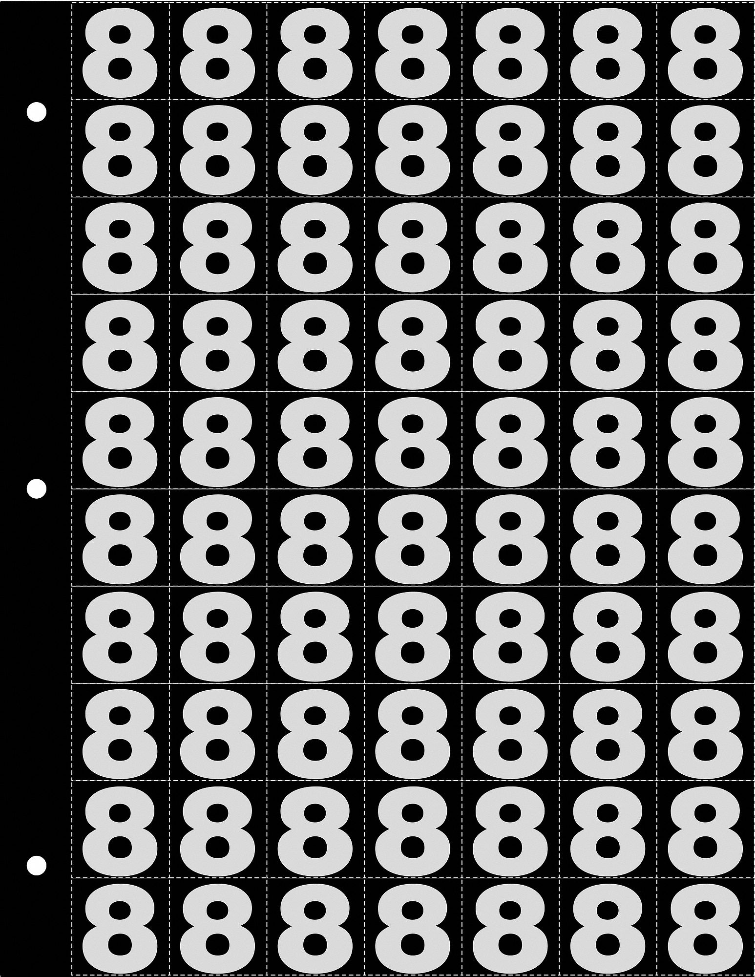 Number Label, 8, Silver/Black, 1 in Character Height, 1 EA - Grainger