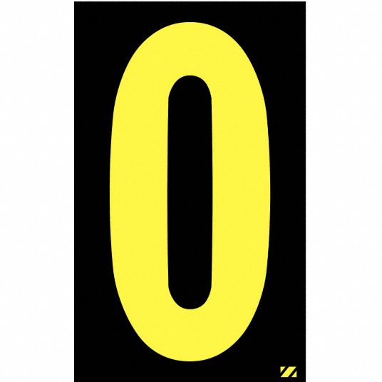Number Label, 0, Yellow/Black, 2 1/2 in Character Height, 25 PK - Grainger
