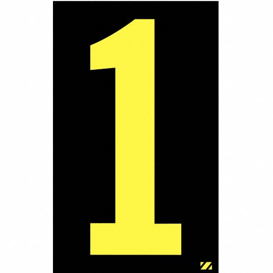 Number Label, 1, Yellow/Black, 2 1/2 in Character Height, 25 PK - Grainger
