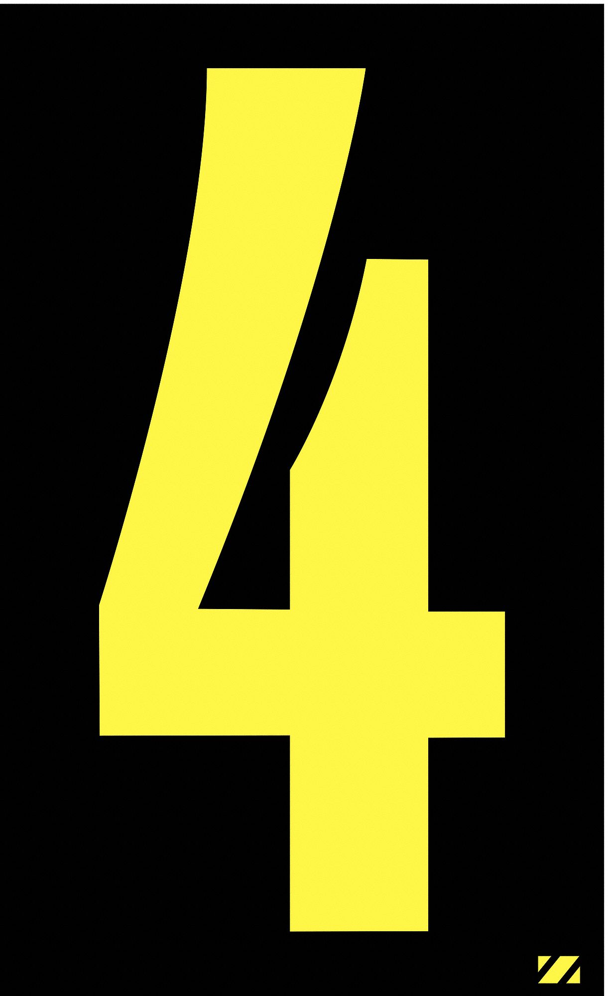 Number Label, 4, Yellow/Black, 2 1/2 in Character Height, 25 PK - Grainger