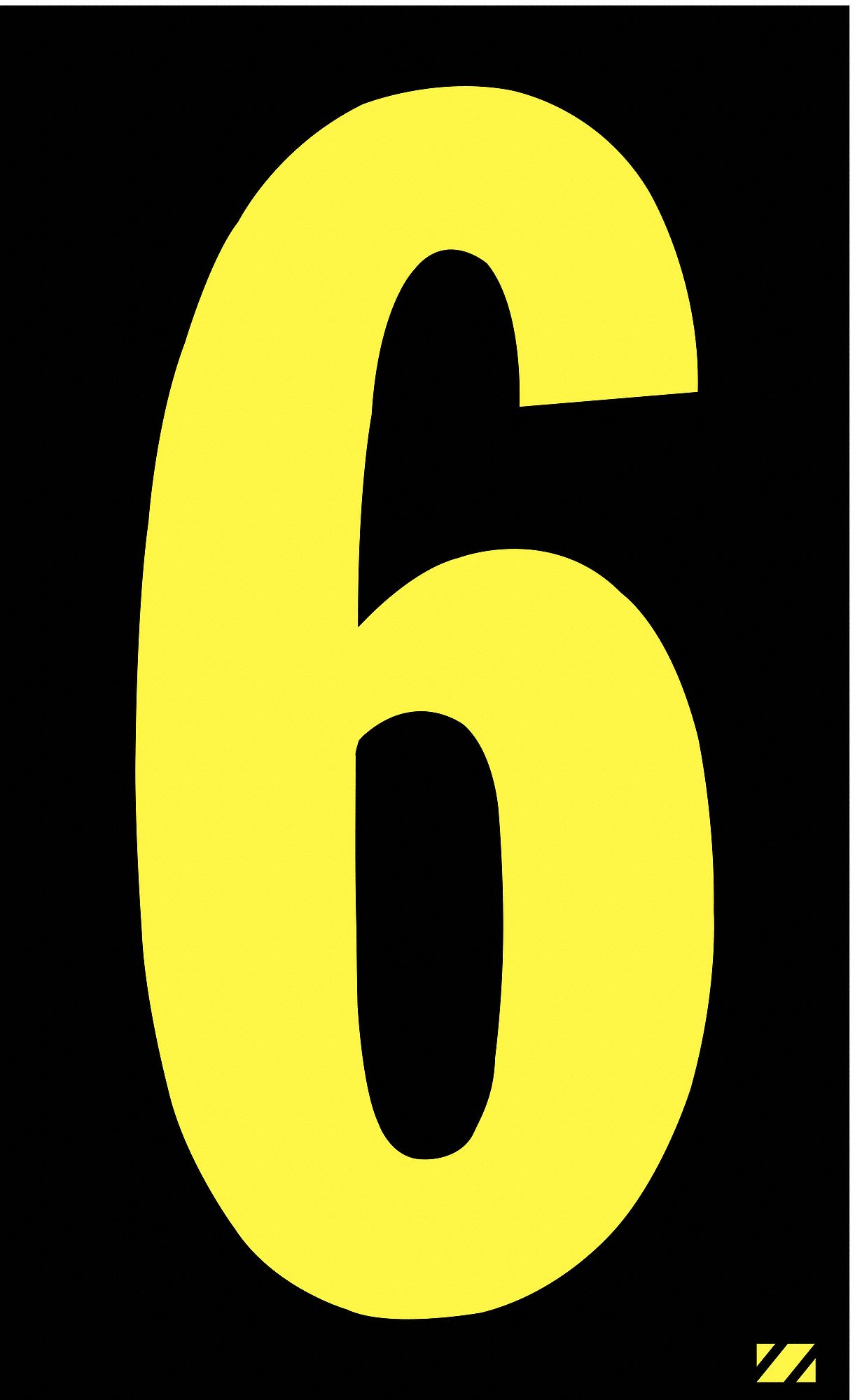 Number Label, 6, Yellow/Black, 2 1/2 in Character Height, 25 PK - Grainger