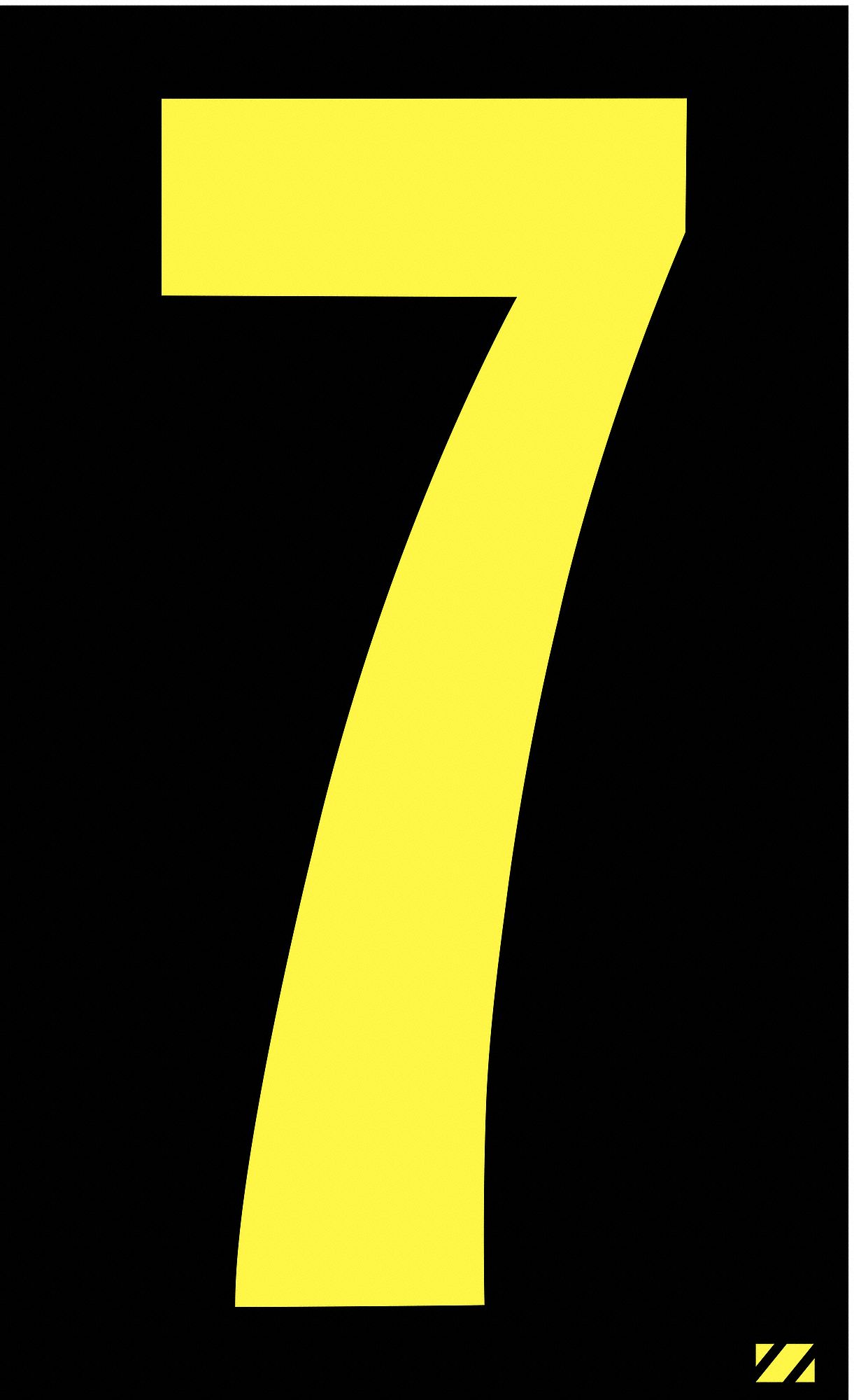 Number Label, 7, Yellow/Black, 2-1/2" Character Height, 25 PK - Grainger